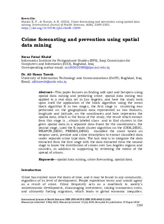 (PDF) Spatial Data Mining for Crime Prediction