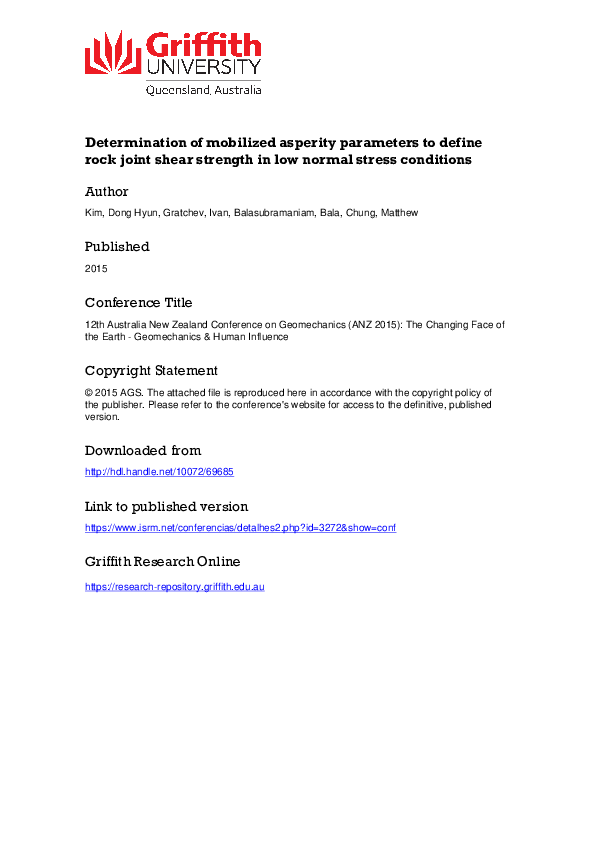 (PDF) Determination of mobilized asperity parameters to define rock ...