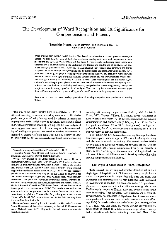 (PDF) The development of word recognition and its significance for ...