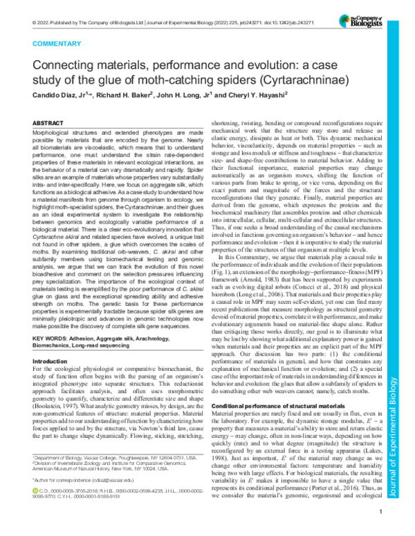 (PDF) Connecting materials, performance and evolution: a case study of ...