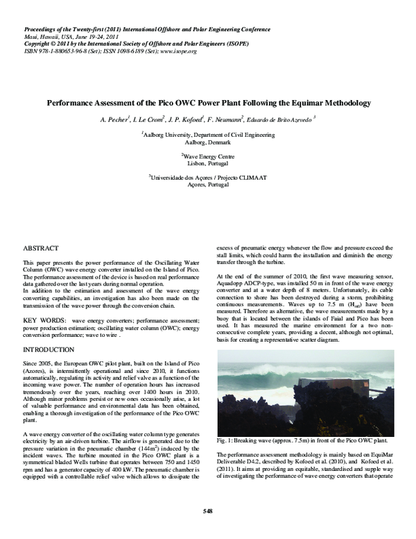 (PDF) Performance assessment of the Pico OWC power plant following the ...