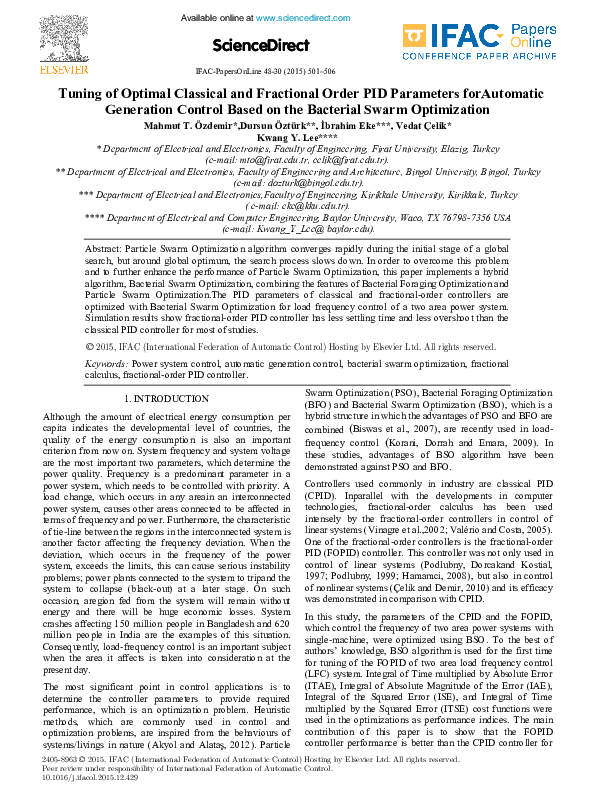 Pdf Tuning Of Optimal Classical And Fractional Order Pid Parameters Forautomatic Generation 