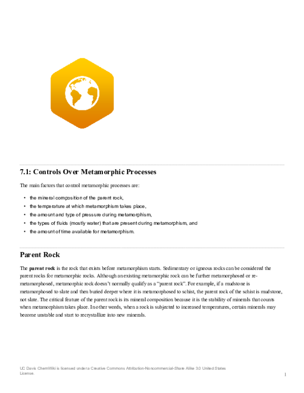(PDF) 7.1 Controls Over Metamorphic Processes