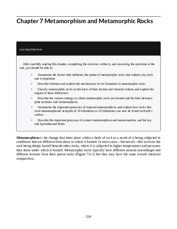 (PDF) Chapter 7 Metamorphism and Metamorphic Rocks