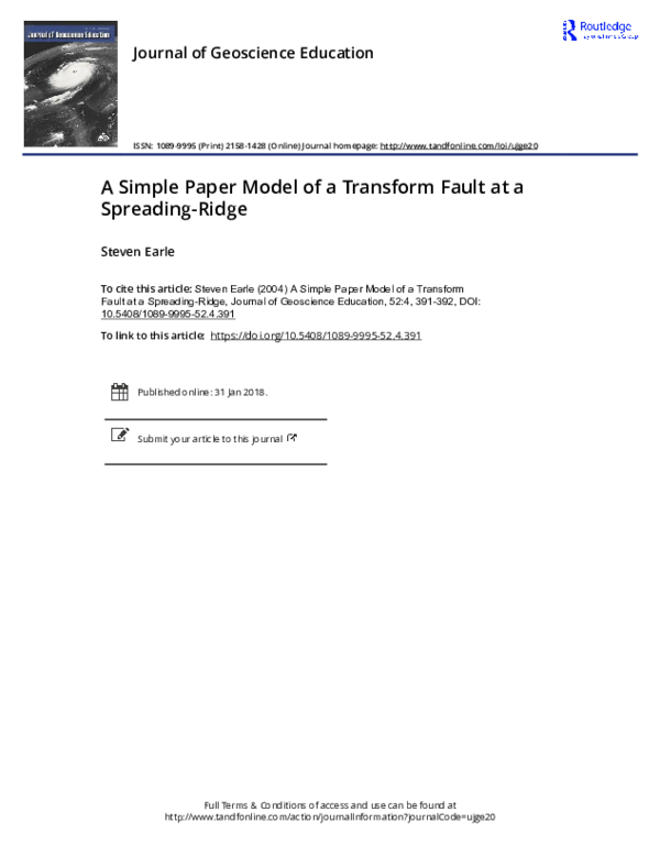 (PDF) A Simple Paper Model of a Transform Fault at a Spreading-Ridge