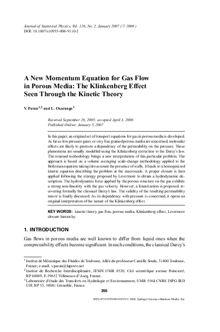 (PDF) A New Momentum Equation for Gas Flow in Porous Media: The ...
