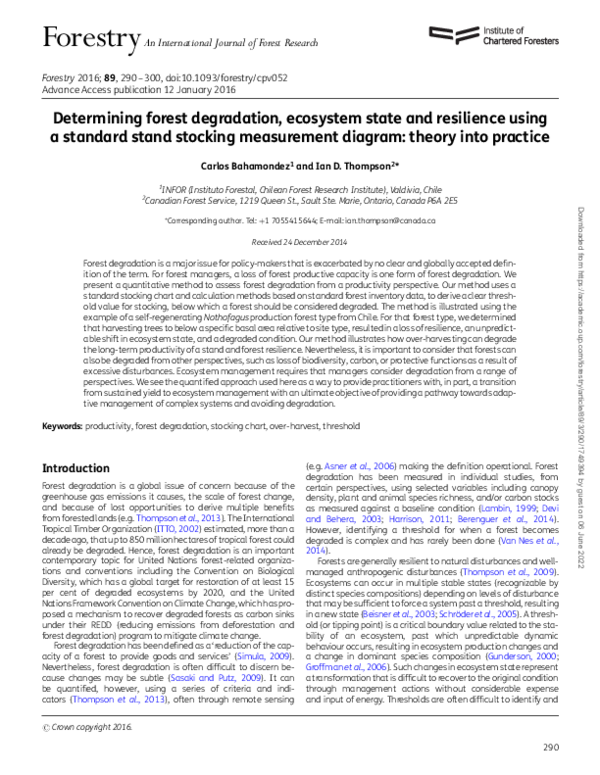 Pdf Determining Forest Degradation Ecosystem State And Resilience Using A Standard Stand
