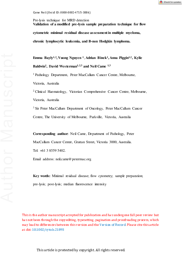 (PDF) Validation of a modified pre‐lysis sample preparation technique ...