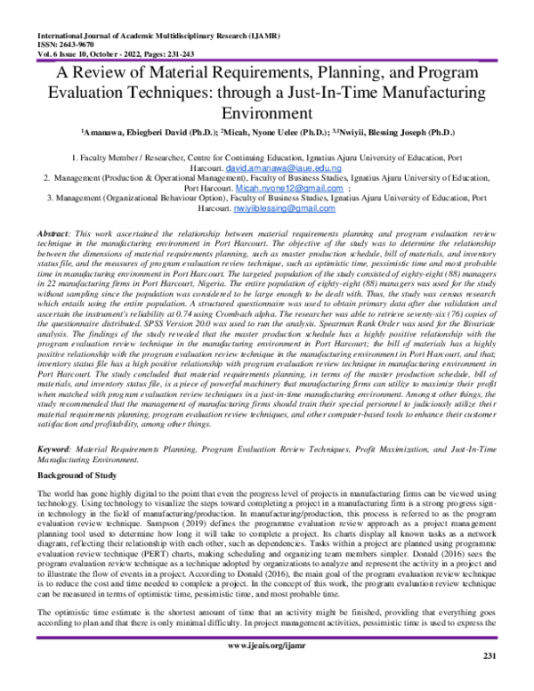 (PDF) A Review of Material Requirements, Planning, and Program ...