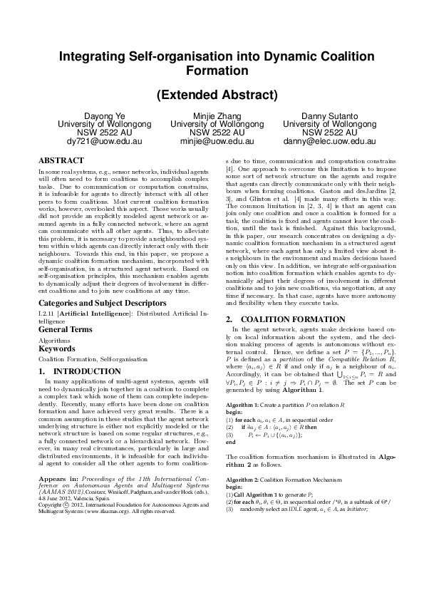 (PDF) Integrating self-organisation into dynamic coalition formation | Danny Sutanto - Academia.edu