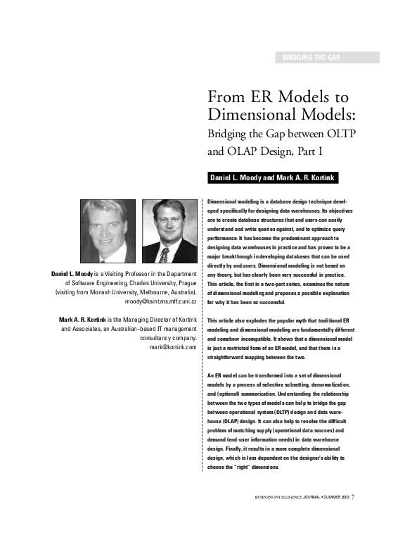 (PDF) From ER Models to Dimensional Models: Bridging the Gap between ...