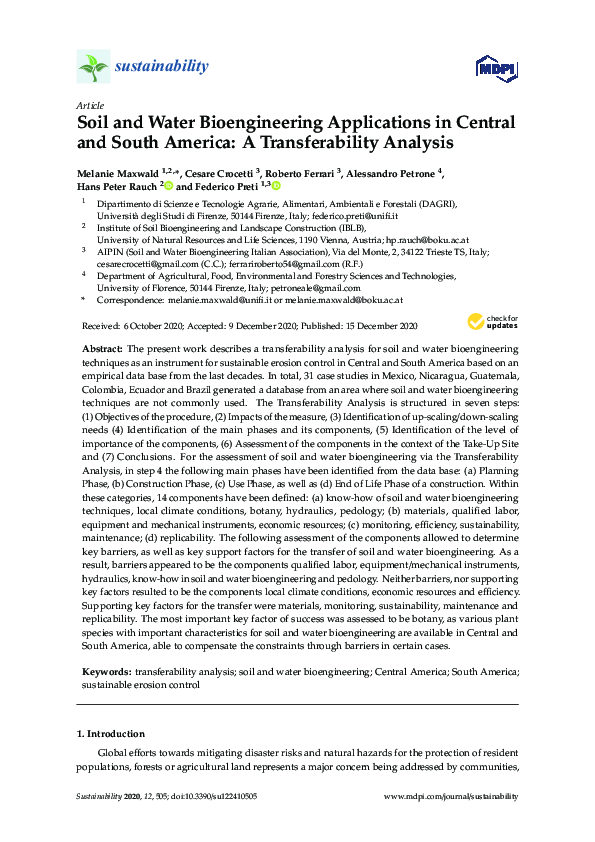 (PDF) Soil and Water Bioengineering Applications in Central and South America: A Transferability ...