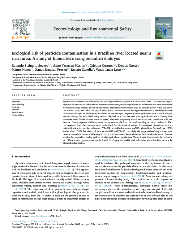 (PDF) Ecological risk of pesticide contamination in a Brazilian river ...