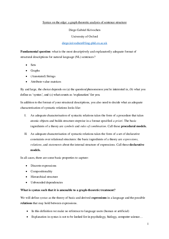 Pdf Syntax On The Edge A Graph Theoretic Analysis Of Sentence Structure