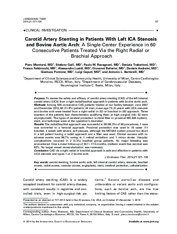 (PDF) Carotid Artery Stenting in Patients With Left ICA Stenosis and ...
