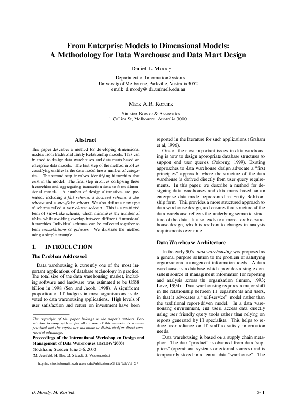 (PDF) From enterprise models to dimensional models: A methodology for data warehouse and data ...