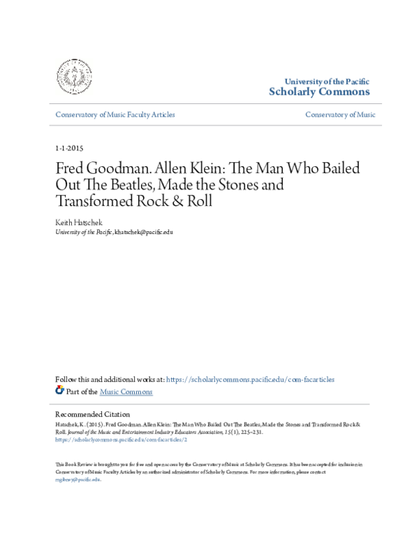 (PDF) Allen Klein: The Man Who Bailed Out the Beatles, Made the Stones ...