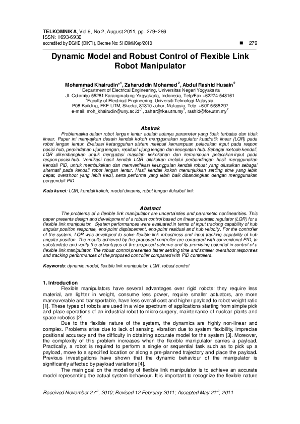(PDF) Dynamic Model and Robust Control of Flexible Link Robot ...