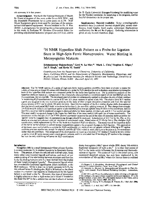 Proton NMR hyperfine shift pattern as a probe for ligation state in ...