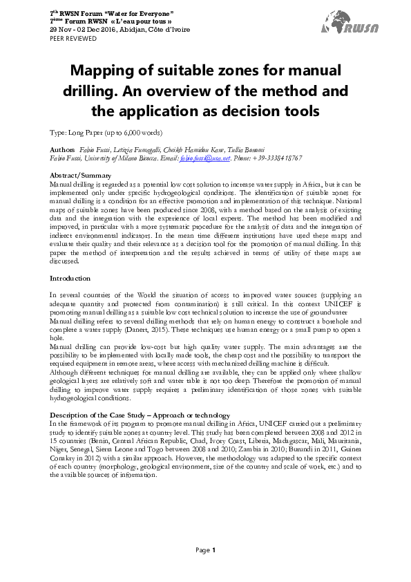 (PDF) Mapping of suitable zones for manual drilling. An overview of the ...