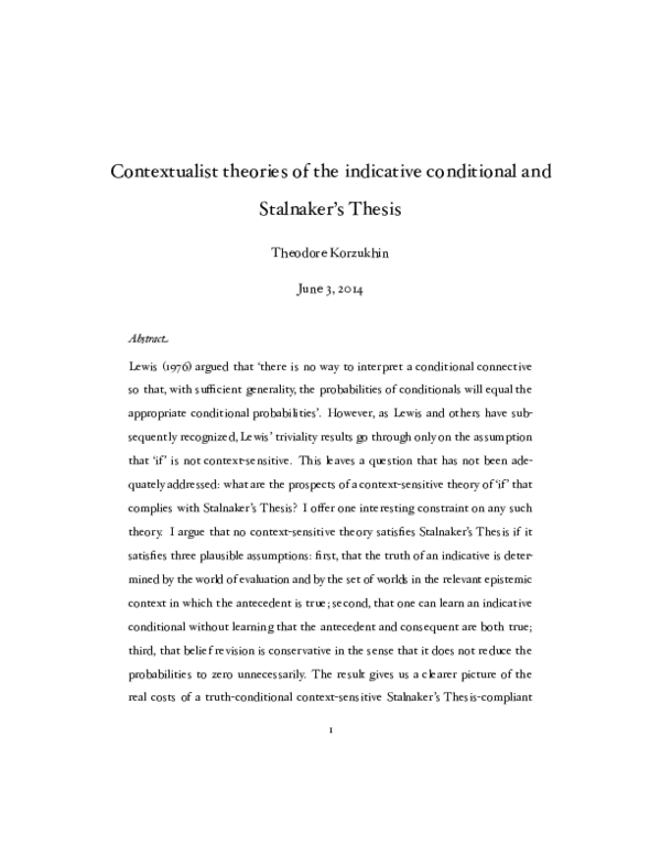 (PDF) Contextualist Theories of the Indicative Conditional and ...