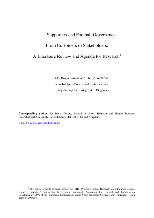 (PDF) Supporters and football governance, from customers to ...