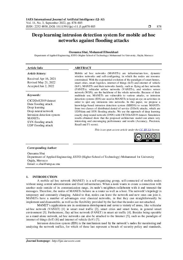 Pdf Deep Learning Intrusion Detection System For Mobile Ad Hoc