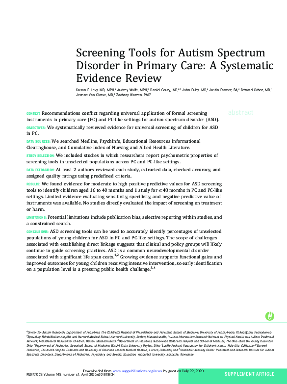 (PDF) Screening Tools for Autism Spectrum Disorder in Primary Care: A ...