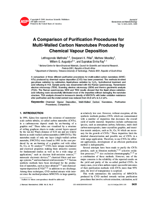 (PDF) A Comparison of Purification Procedures for Multi-Walled Carbon Nanotubes Produced by ...