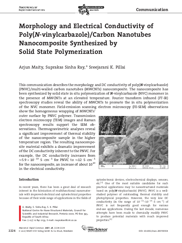 (PDF) Morphology and Electrical Conductivity of Poly(N-vinylcarbazole ...
