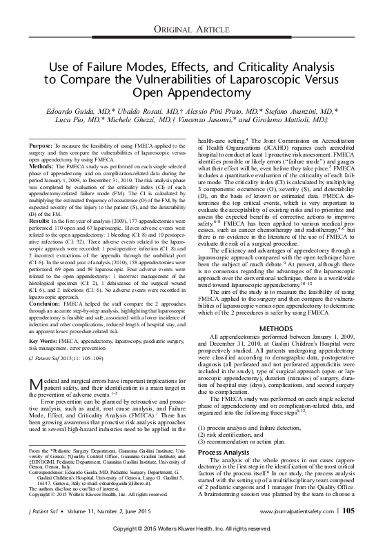 (PDF) Use of Failure Modes Effects and Criticality Analysis to Improve Patient Safety