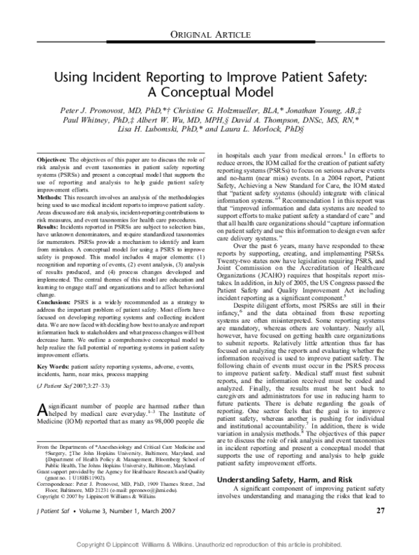 (PDF) Using Incident Reporting to Improve Patient Safety