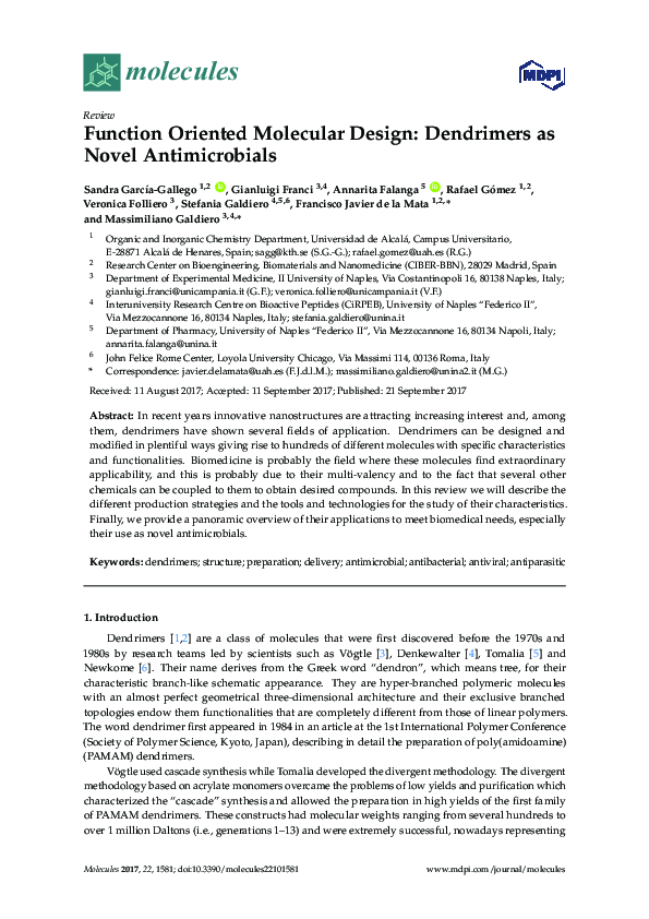 (PDF) Function Oriented Molecular Design: Dendrimers as Novel Antimicrobials