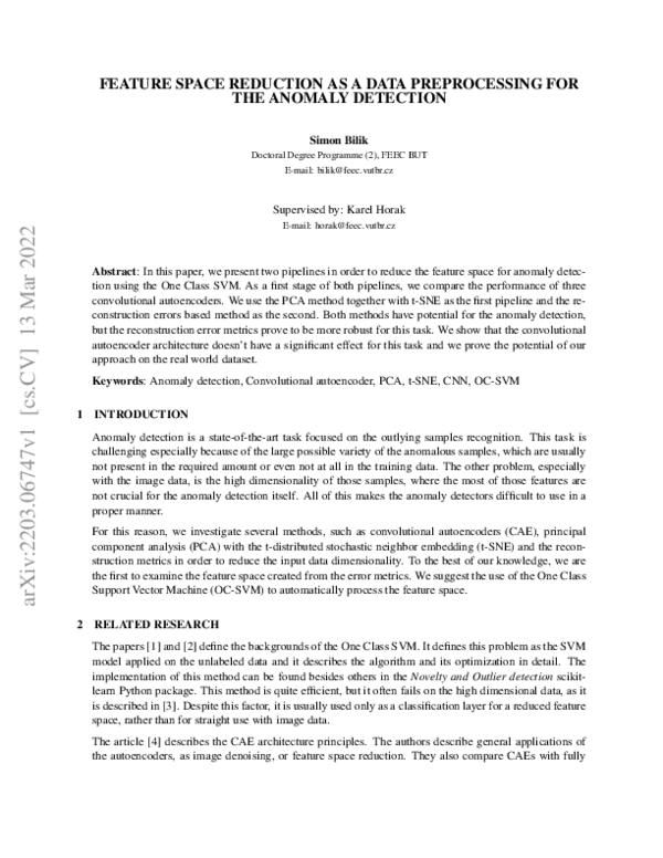 Pdf Feature Space Reduction As Data Preprocessing For The Anomaly Detection