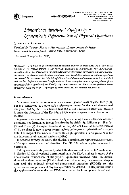 (PDF) Dimensional-directional analysis by a quaternionic representation of physical quantities
