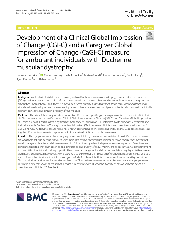 (PDF) Development of a Clinical Global Impression of Change (CGI-C) and ...