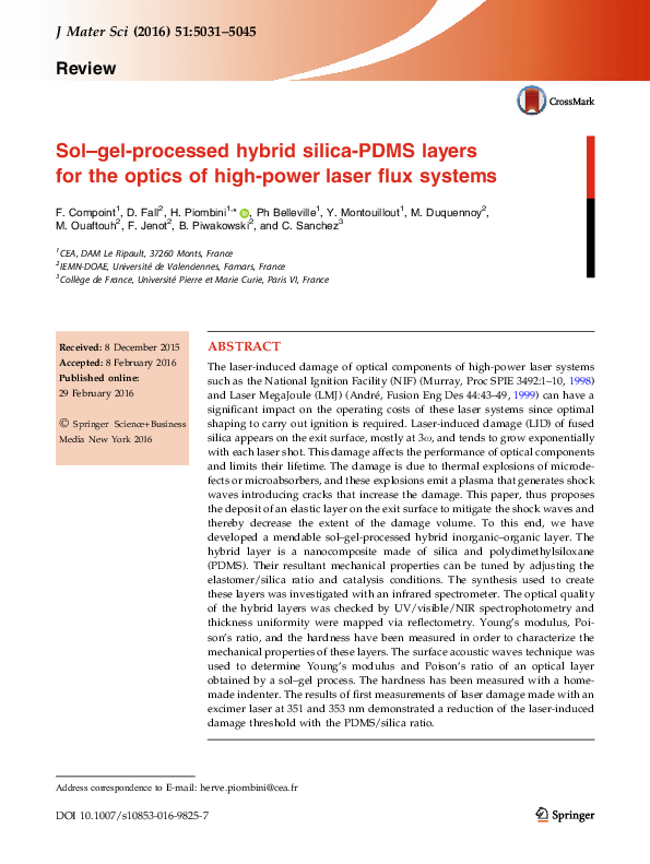 (PDF) Sol–gel-processed hybrid silica-PDMS layers for the optics of ...