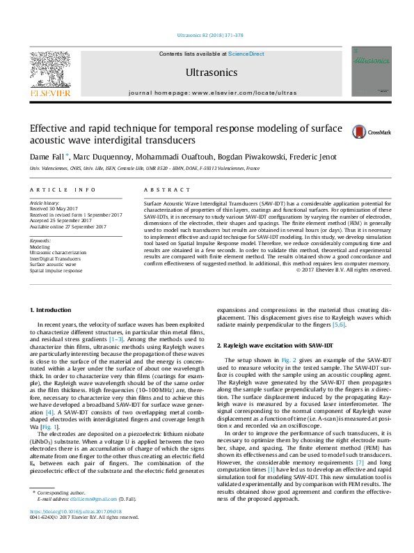 Pdf Effective And Rapid Technique For Temporal Response Modeling Of Surface Acoustic Wave