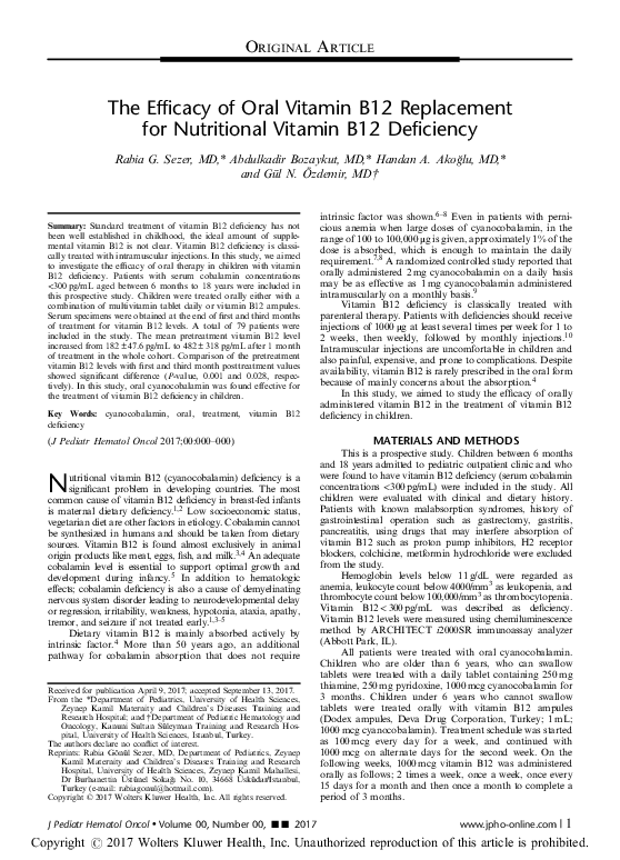 (PDF) The Efficacy of Oral Vitamin B12 Replacement for Nutritional ...