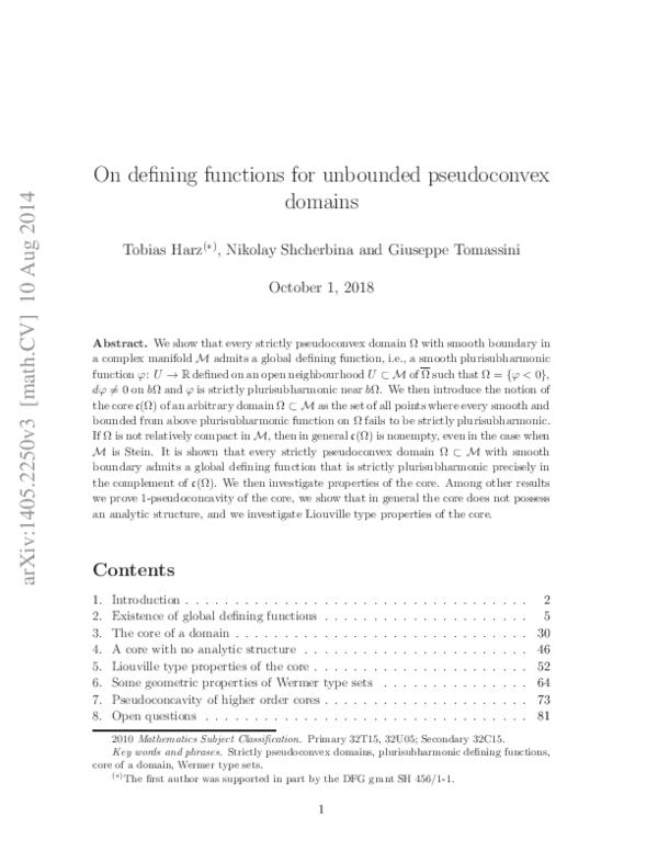 (PDF) On defining functions for unbounded pseudoconvex domains