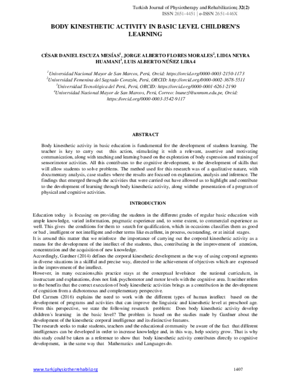 (PDF) Body Kinesthetic Activity in Basic Level Children's Learning