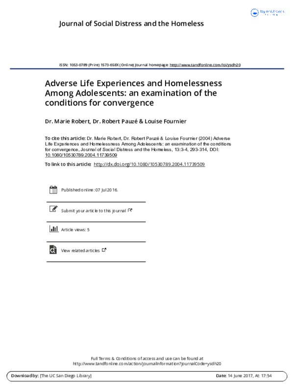 (PDF) Adverse Life Experiences and Homelessness Among Adolescents: an ...