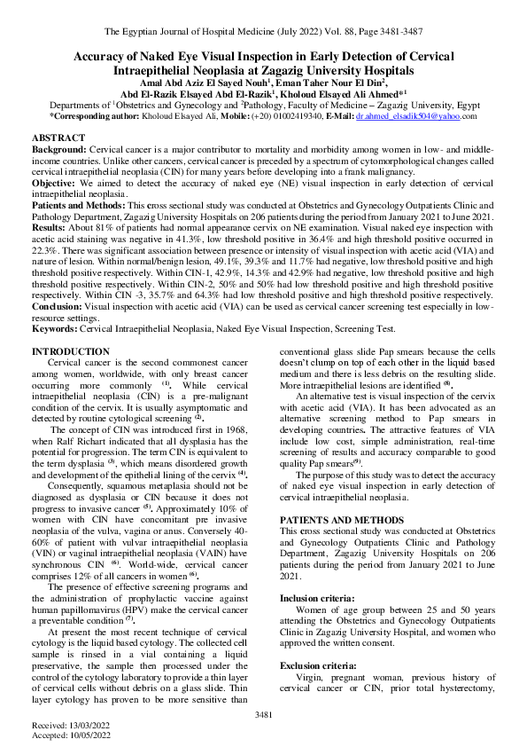 (PDF) Accuracy of Naked Eye Visual Inspection in Early Detection of Cervical Intraepithelial ...