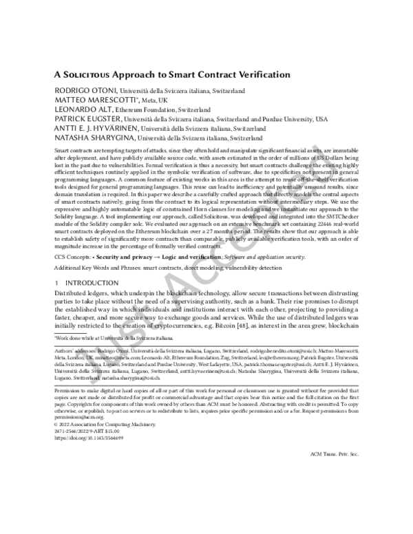 (PDF) A S olicitous Approach to Smart Contract Verification