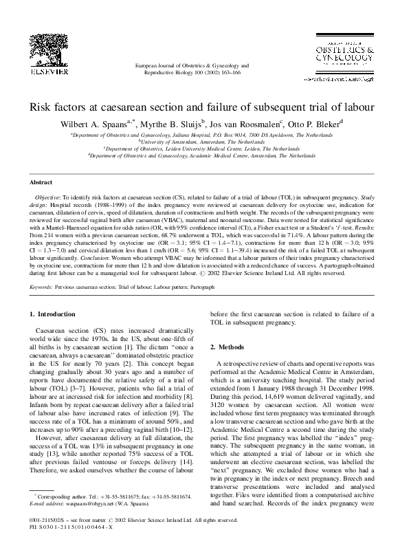 (PDF) Risk factors at caesarean section and failure of subsequent trial ...