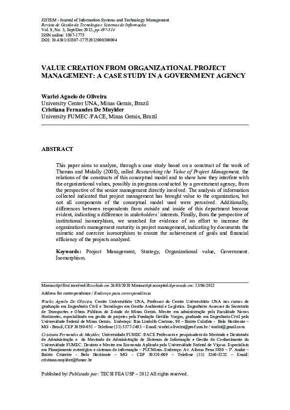 (PDF) Value Creation from Organizational Project Management: A Case ...
