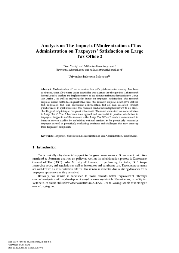 (PDF) Analysis on The Impact of Modernization of Tax Administration on ...