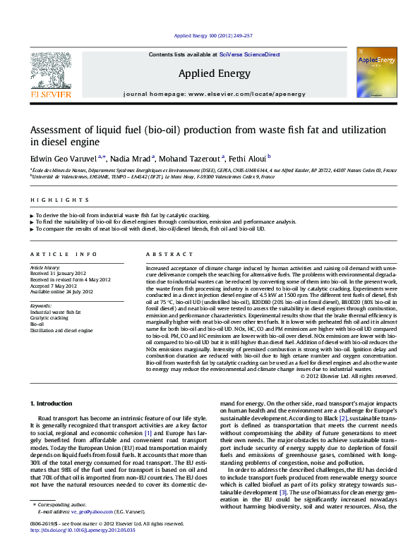 (PDF) Assessment of liquid fuel (bio-oil) production from waste fish ...
