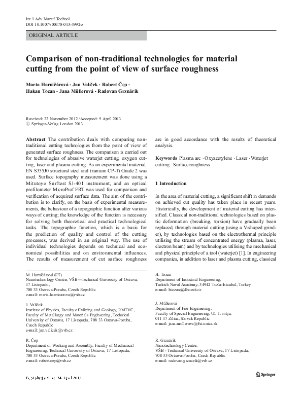 (PDF) Comparison of non-traditional technologies for material cutting ...
