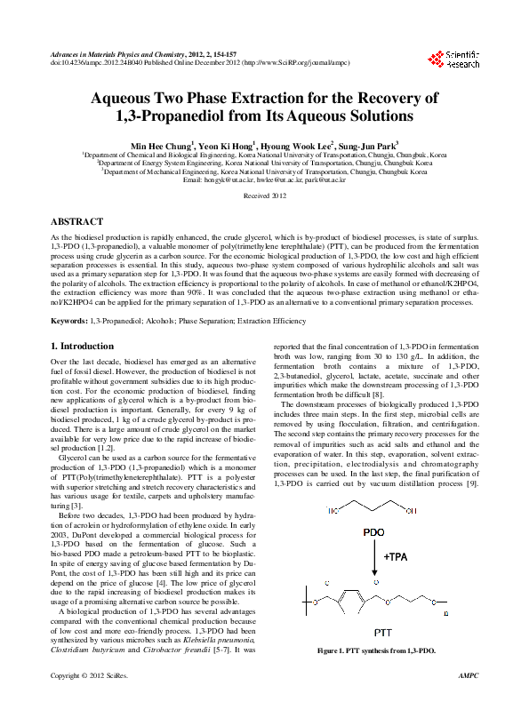 (PDF) Efficient 1,3-PDO Recovery via Aqueous Extraction